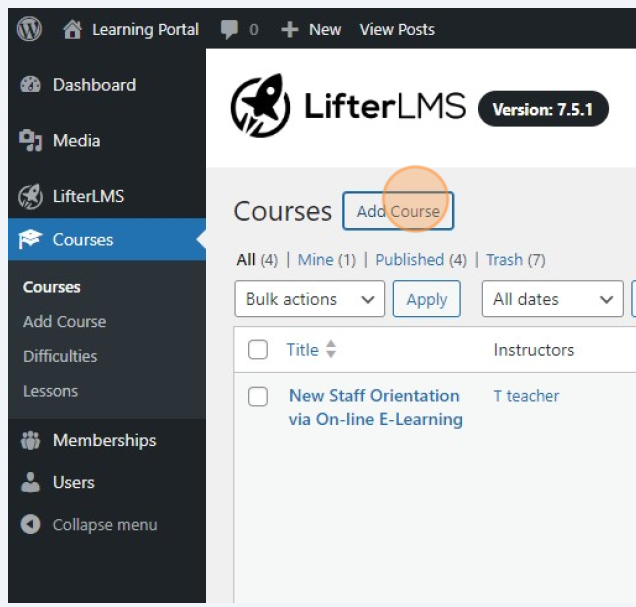 Creating a new course – Learning Portal